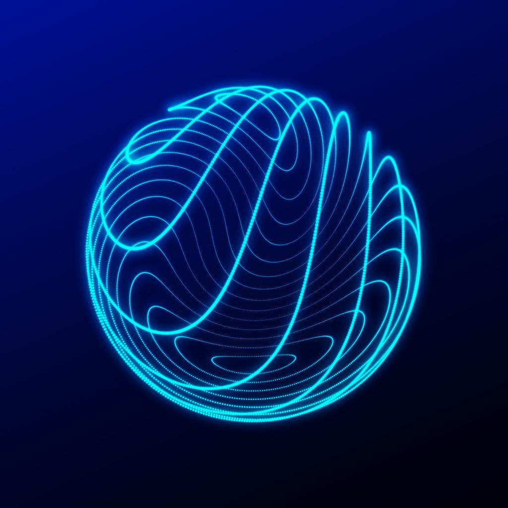 Sphere with twist lines. Spherical waveform. HUD element. Network ...